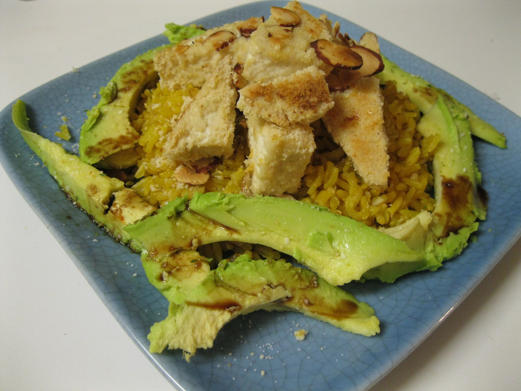 Almond crusted tofu and saffron cardamom rice! | Turning Veganese